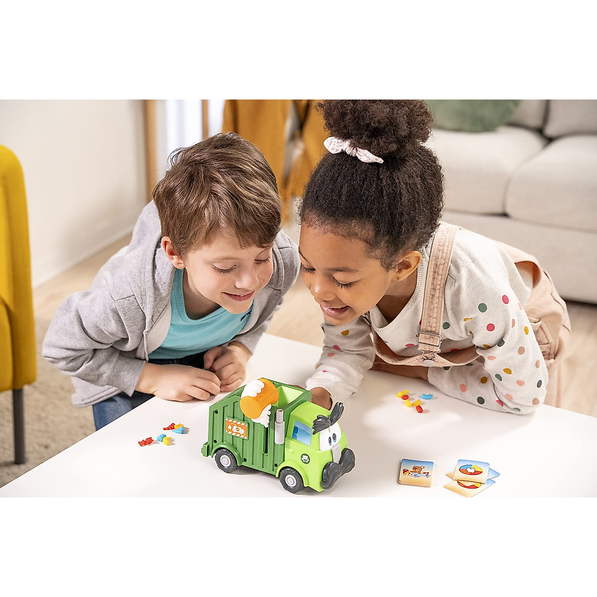 Goliath Trash Stash Game - Fill Trashcan, Watch It Dump Into Garbage Truck Or Truck Chucks It Up - No Reading Required, Ages 4 and Up, 2-4 Players , Green