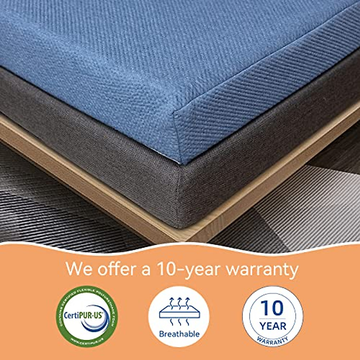 Erdoru 2 Inch Memory Foam Mattress Topper with Removable and Washable Cover, Pressure-Relieving Layers/CertiPUR-US Certified, 2" Comfort Topper(Blue, Queen)