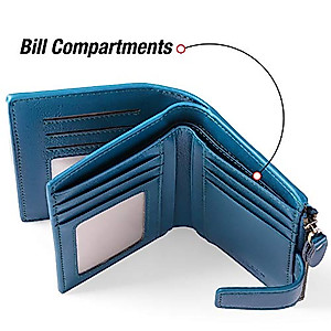 GOIACII Small Women Wallet Genuine Leather RFID Blocking Bifold Zipper Pocket Card Holder with ID Window