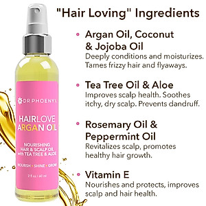 DR. PHOENYX HairLove Argan Oil - Nourishing Hair Oil and Scalp Oil Treatment with Tea Tree Oil, Coconut Oil, Jojoba Oil, Peppermint Oil, Hair Vitamin E, Rosemary Oil - 2.25 fl oz