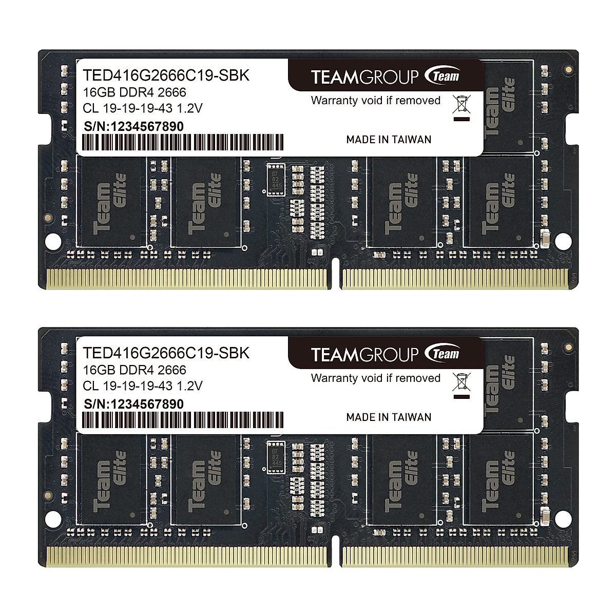TEAMGROUP Elite DDR4 32GB Kit (2 x 16GB) 2666MHz PC4-21300 CL19 Unbuffered Non-ECC 1.2V SODIMM 260-Pin Laptop Notebook PC Computer Memory Module Ram Upgrade - TED432G2666C19DC-S01