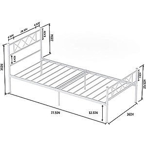 Weehom Twin Bed Frames for Kids Mattress Foundation No Box Spring Needed Large Storage Space Platform Bed Twin White