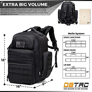 DBTAC Military Style Diaper Bag (Black) + Tactical Lunch Bag (Black), Durable Material with Large capacity, Multi-functional Design