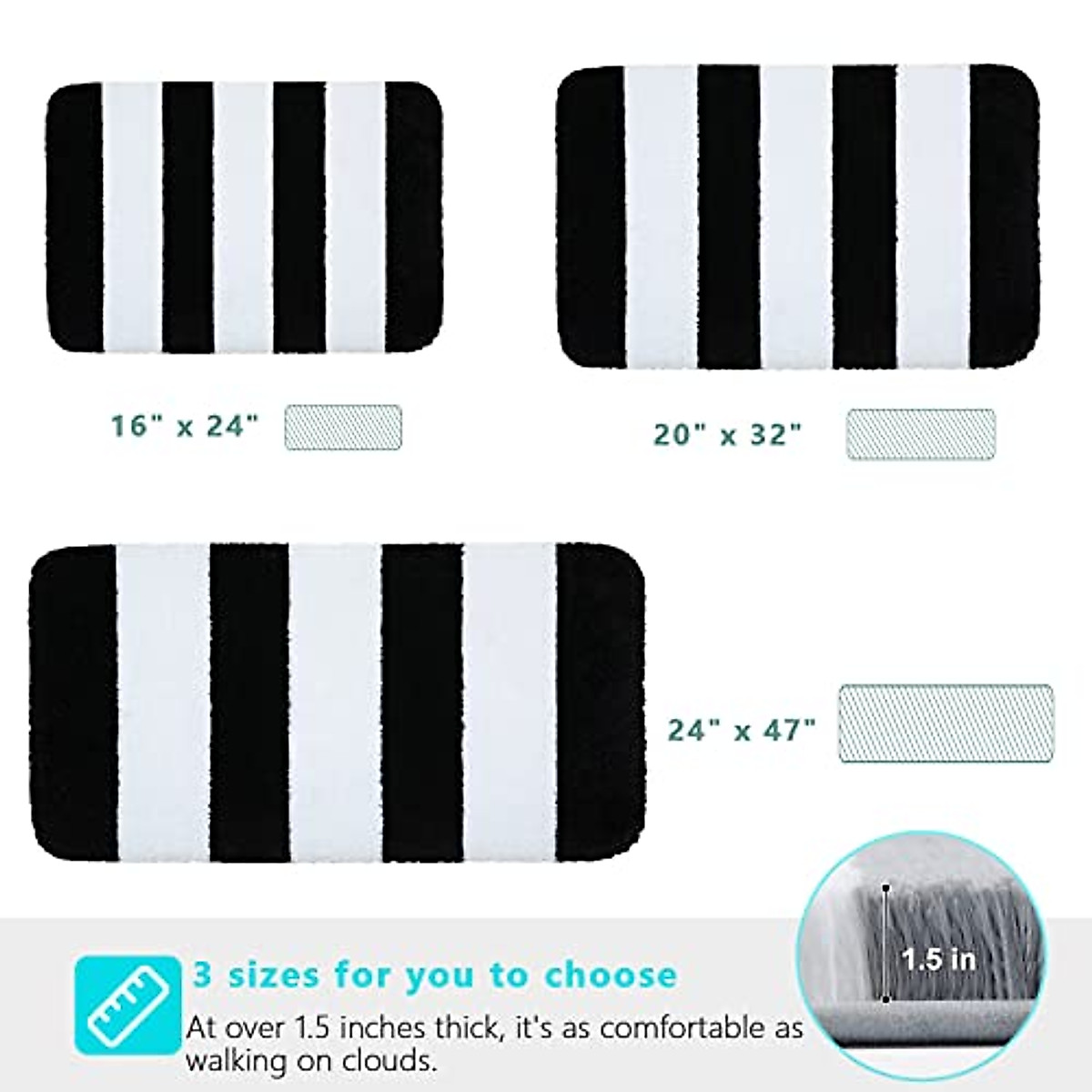 WEIDUOYI Microfiber Bathroom Rugs, Non-Slip Shaggy Soft Bath Rug, Thick Plush Bathroom Mat, Ultra Absorbent and Machine Washable Dry Bath Mats for Bathroom, (16" x 24", Black)