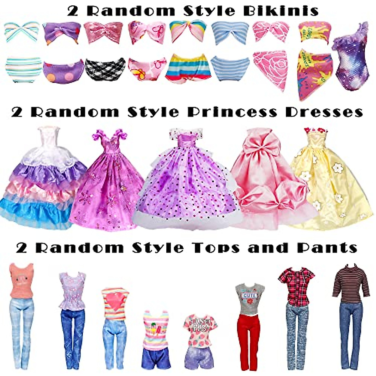 35 Pack Handmade Doll Clothes Set Including 2 Princess Dresses 4 Fashion Dresses 2 Tops and Pants 2 Bikini Swimsuits 10 Shoes and 15 Accessories for 11.5 Inch Doll
