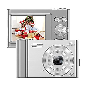 Camnoon 4K Digital Camera 48MP 2.4 Inch IPS Screen Auto Focus 16X Digital Zoom Anti-Shake Face Detect Smile Capture Built-in Flash & Battery with 32GB Memory Card for Kids Teens