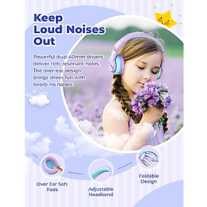 iClever BTH12 Kids Bluetooth Headphones,Colorful LED Lights Wireless Kids Headphones,74/85/94dB Volume Limited,55H Playtime,Bluetooth 5.2,Over Ear Headphones with Mic for iPad/Tablet/Traveling,Purple