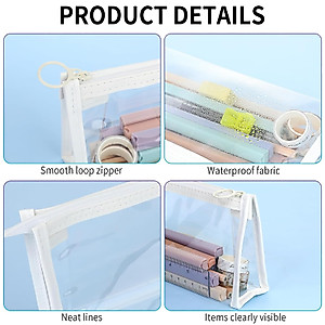 Stanaway Clear Pencil Bag Preppy- Chenille Varsity letter Cosmetic Bag Classy Waterproof Portable Transparent PVC Zipper Clutch Bag Pencil Bag for Home Storage Organizing, Office, Vacation, Travel