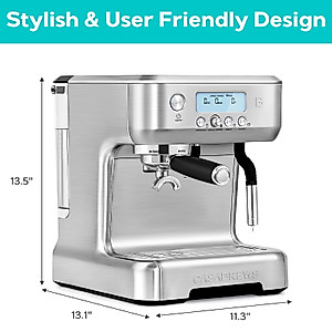 CASABREWS Espresso Machine with Automatic Milk Frother, 20 Bar Espresso Maker with Dual Boiler and LCD Display, Barista Cappuccino Latte Maker with Separate Hot Water System for Americano, Silver