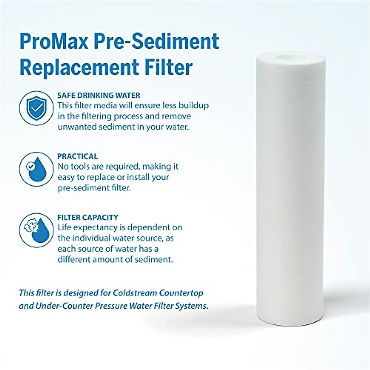 ProOne Pre-Sediment Replacement Filter for Dual ProMax Countertop and Under-Counter Systems, Independently Tested Proven to Reduce PFAS