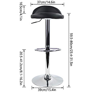 KKTONER PU Leather Round Bar Stool with Back Rest Height Adjustable Swivel Pub Chair Home Kitchen Bar stools Backless Stool with Footrest (Black)