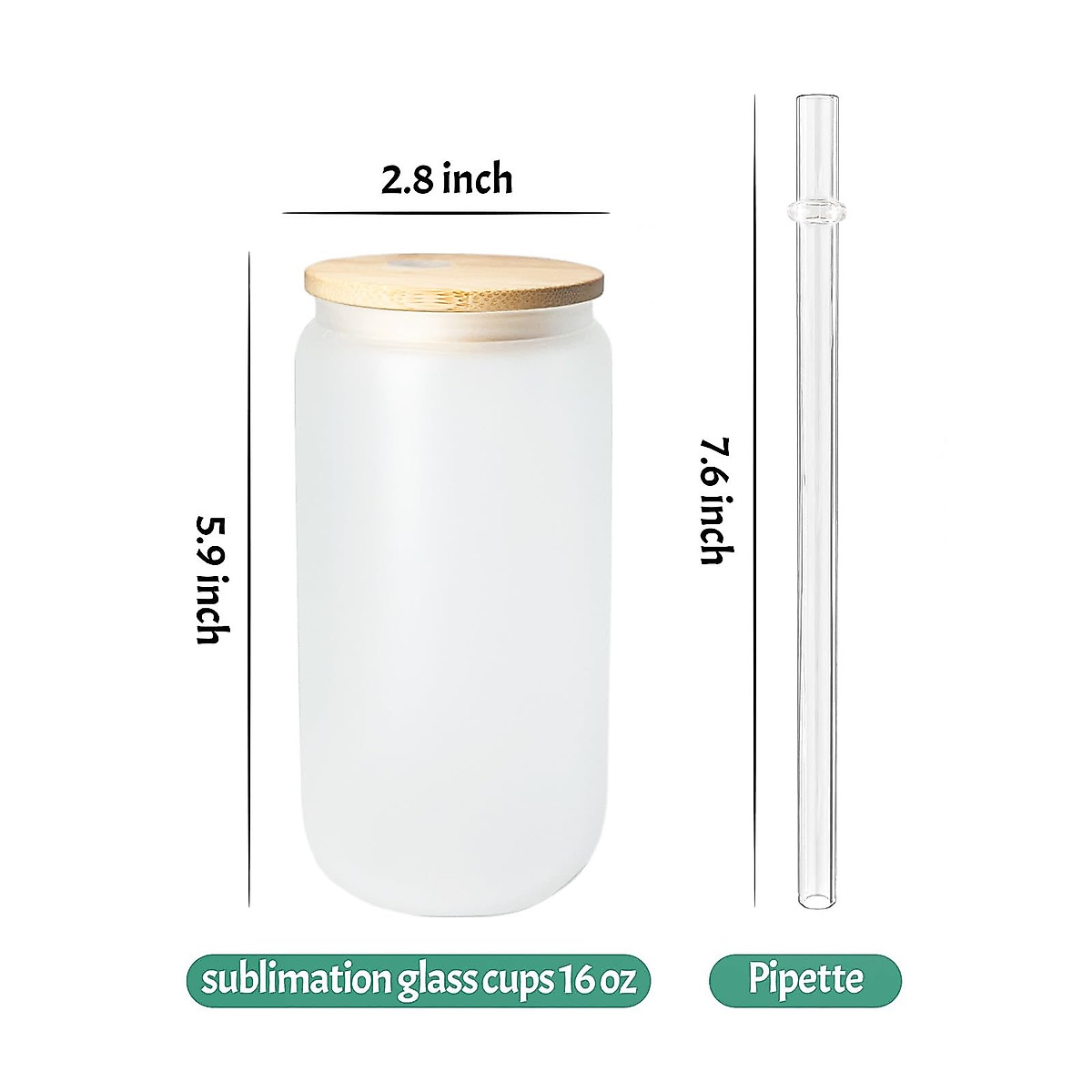 ZREGGUR 25 packs Drinking Glasses with Bamboo Lids and straw,16oz Frosted can Shaped sublimation Blanks tumblers, Beer Glasses, Iced Coffee Glasses, Ideal for Cocktail, Whiskey, Gift…