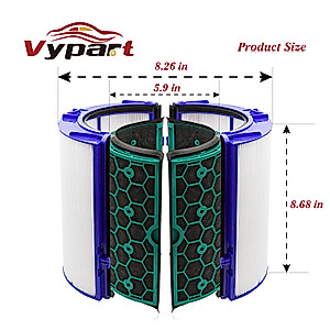 Vypart TP04 Filter Replacement fit For Filter,Replacement H13 Hepa Filter fit for TP04,HP04,DP04 Pure Cool Tower Series,1Pack Hepa Air Purifying Filter Set&1Pack Activated Carbon Pre-Filter Set
