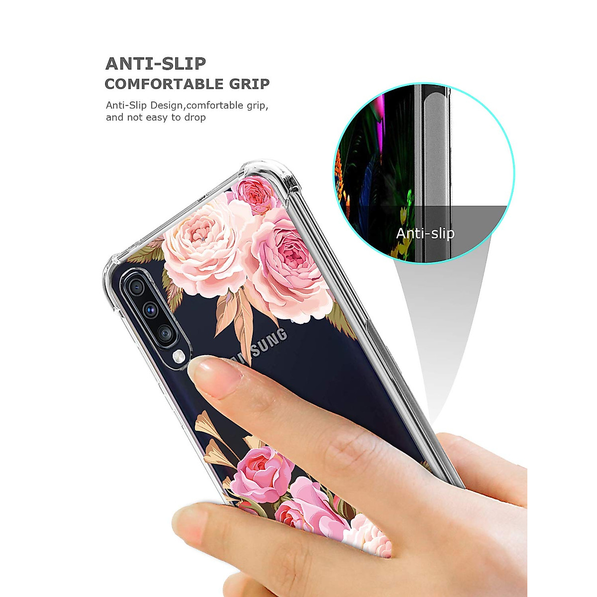 GREATRULY Floral Clear Case for Galaxy A50 for Women Girls,Pretty Phone Case for Samsung Galaxy A50 (2019),Flower Design Transparent Slim Soft Drop Proof TPU Bumper Cushion Silicone Cover Shell,FL-K