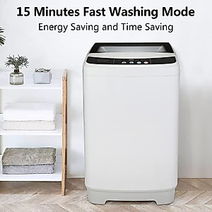 ROVSUN 13LBS Portable Washing Machine, 1.32cu.ft Full Automatic Laundry Washer with Built-in Drain Pump, 10 Programs, 8 Water Level Selections & LED Display for Home Dorm Apartment Camping
