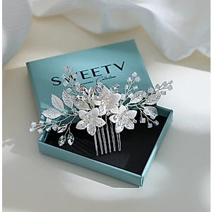 SWEETV Wedding Hair Comb Clip Bridal Crystal Wedding Hair Accessories for Brides and Bridesmaid, Silver