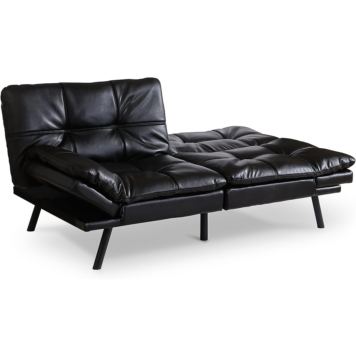Hcore Convertible Futon Bed, Leather Loveseat Sofas, Natural Black