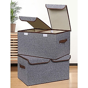 Storage Boxes with Double Lids and Handles, Collapsible Linen Storage Bins Organizer Clothes Baskets Cube with Removable Divider for Home Bedroom Closet Office Dorm (Green)