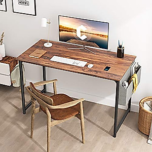 CubiCubi Computer Desk 40 Inch Study Writing Table for Home Office, Modern Simple Style PC Table with Storage Bag, Brown