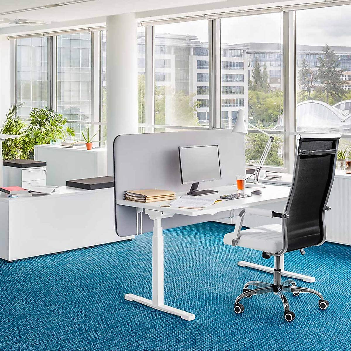 VICTONE Ribbed Office Chair High Back PU Leather Executive Conference Chair Adjustable Swivel Chair (White)