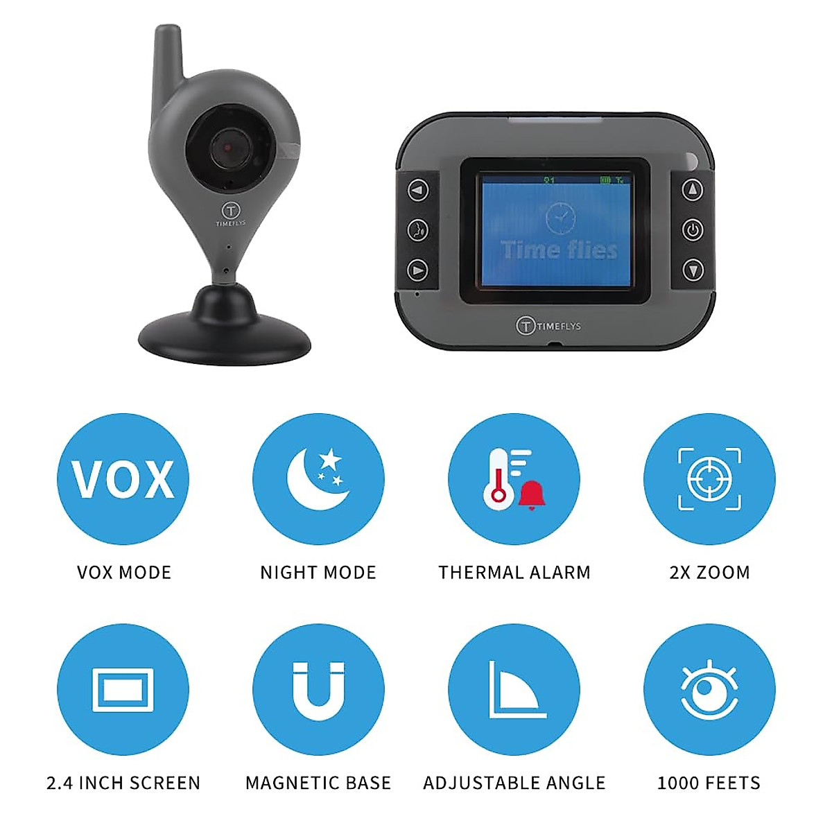 TimeFlys Video Baby Monitor with Camera and Audio C240v 2.4" Screen, Auto Night Vision,Two Way Talk, Temperature Monitoring and Warning,1000 Ft Range,Long Battery Life