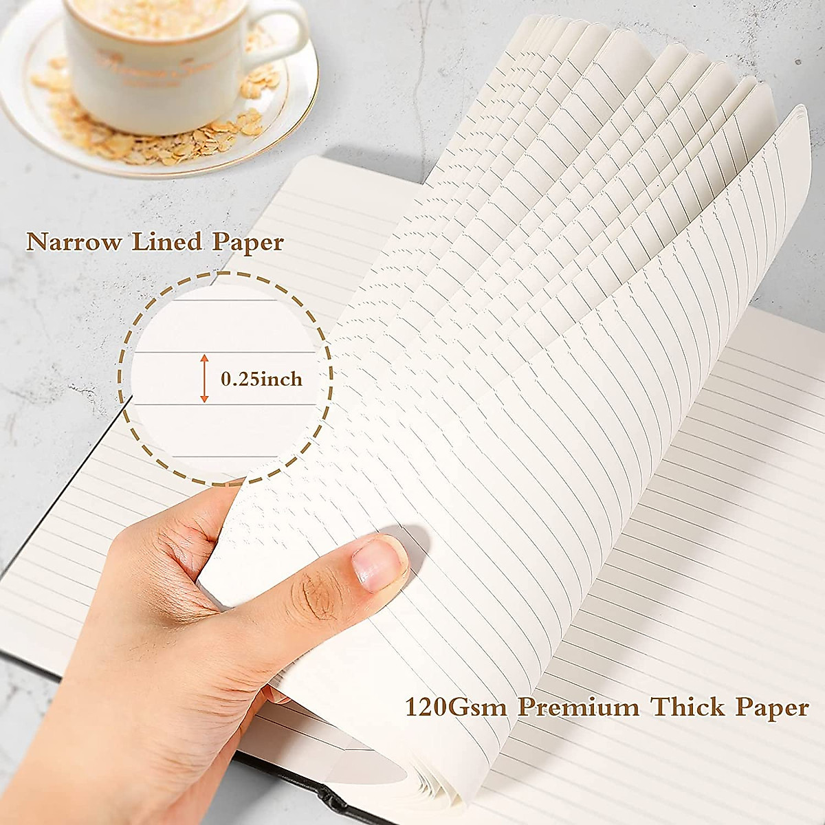 Huhuhero Notebook Journal, Lined Ruled Journal, Hardcover 120Gsm Premium Thick Paper with Faux Leather Notebook for Journaling Writing Note Taking Office School Supplies 5.25"×8.25"(1,Matte Black)