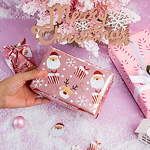 LeZakaa Reversible Christmas Wrapping Paper Roll - Metallic Foil with Santa Claus & Candy Cane in Pink - 17 inches x 32.8 Feet (46.45 sq.ft.)