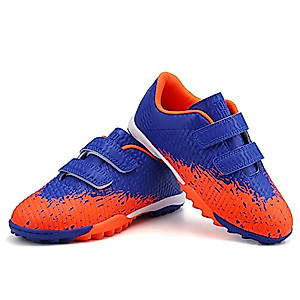 brooman Kids Turf Soccer Shoes Boys Girls Football Shoes Indoor Soccer Shoes (13,Blue Orange)