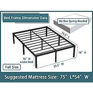 Rooflare Full Bed Frame 18 Inch Tall 9 Legs Max 3500lbs Heavy Duty Metal Full Size Platform for Boys Girls Kids No Box Spring Needed Black Easy to Assemble-Black