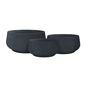 Kante 21.6",16.9",and 12.5" Dia Round Charcoal Elegant Planters (Set of 3), Outdoor Indoor Garden Plant Pot with Drainage Hole and Rubber Plug for Home & Patio