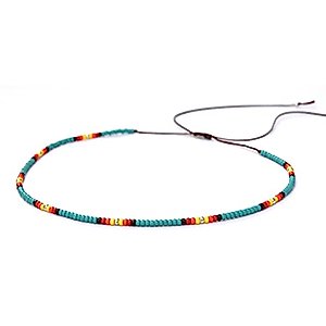 Beaded Choker Necklace for women and Teen Girls, Boho Bohemian Hippie Adjustable Colorful Seed Beads Necklace, Handmade Native American Western Style Jewelry by TRIBES (Turquoise)