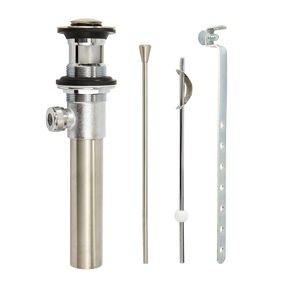 Purelux Bathroom Faucet Vanity Sink Metal Pop-Up Drain Stopper Assembly with Lift Rod and Overflow, Brushed Nickel Finish