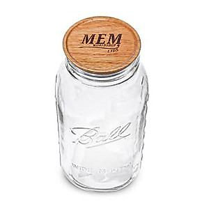 Wide Mouth Mason Jar 64 oz - (1 Pack) - Ball Wide Mouth 64-Ounces Half Gallon Mason Jar with M.E.M Wooden Storage Lid. Ball 64oz Wide Mouth Half Gallon Mason Jar For Storage, Grains, Herbs, Pasta,