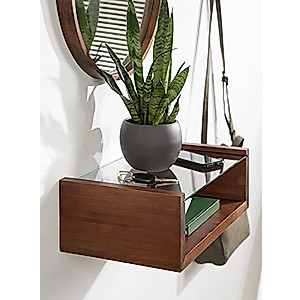 Kate and Laurel Holt Midcentury Floating Shelf, 18 x 10, Walnut Brown, Sophisticated Glass and Storage Shelf for Storage and Display