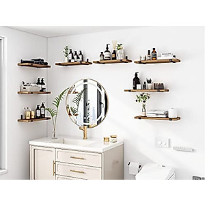 YGEOMER Floating Shelves, Set of 8, Rustic Wall Shelves, Wood Floating Shelf for Bedroom, Living Room, Book and Bathroom (Dark Carbonized Black)