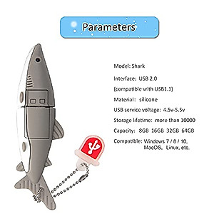 USB Flash Drive 64GB Cute Grey Shark Shaped USB Drive Thumb Drives USB 2.0 Memory Stick for External Data Storage