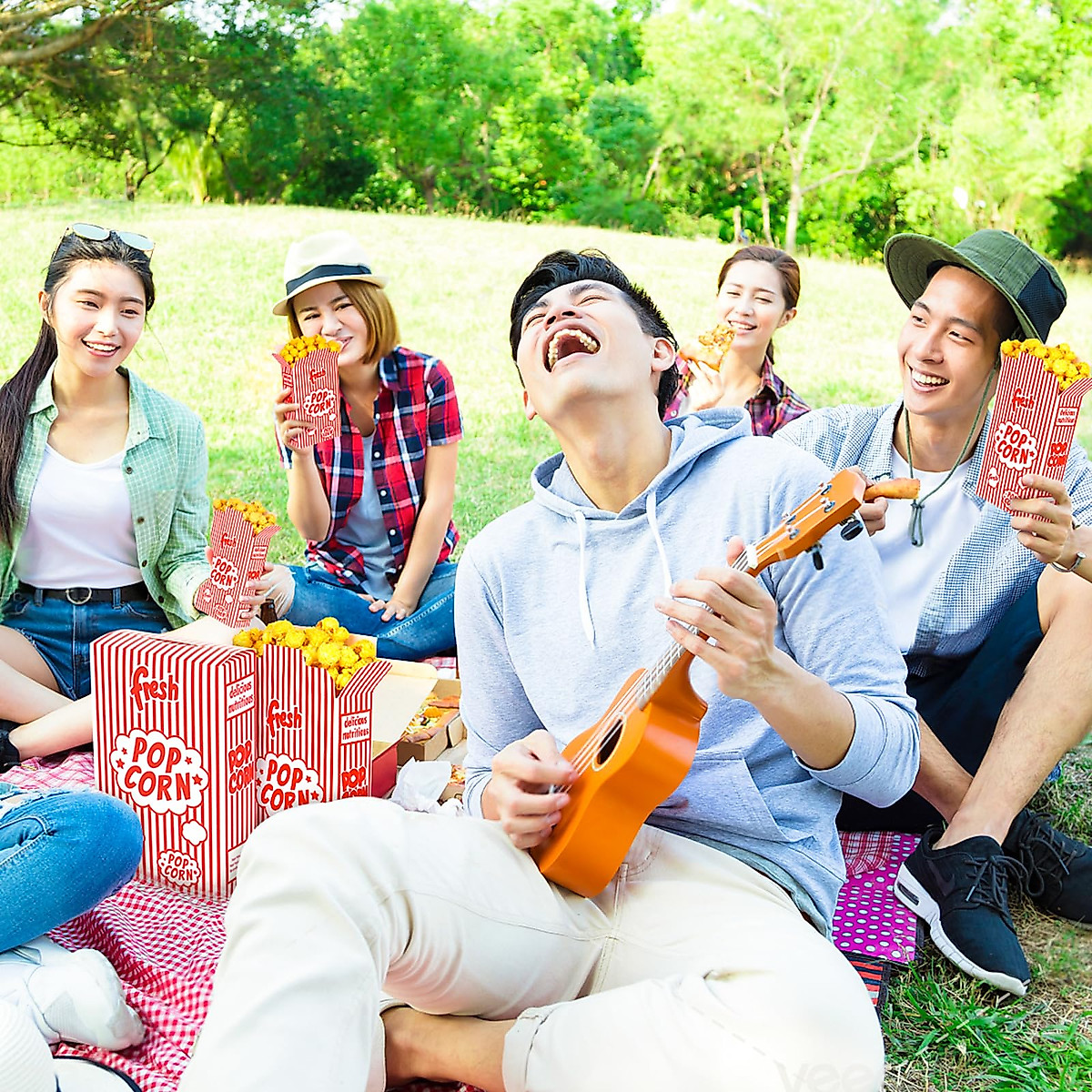 Dualshine 100 Pack Popcorn Boxes,1.25 oz Paper Popcorn Containers,Red and White Striped Close-Top Cardboard Pop Corners Bags Individual Servings for Theater Night Movie,Party,Christmas