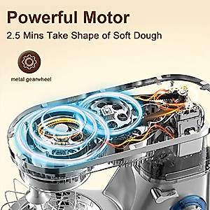 SASA ROCOO Stand Mixer 660W 6+P Speed Tilt-Head Electric Kitchen Mixer with 7.5 Qt Stainless Steel Bowl, Beater, Dough Hook, Whisk, Beater for Baking, Bagel, Cake, Pizza，Dishwasher Safe (silver)