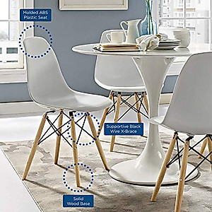 Modway Pyramid Mid-Century Modern Kitchen and Dining Room Chair with Natural Wood Legs in White