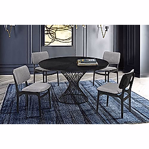 Armen Living Cirque 54" Round Mid-Century Modern Pedestal Black Wood Dining Table with Epoxy Metal Base