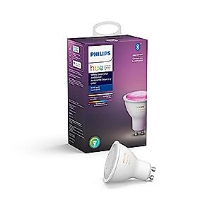 Philips Hue White & Color Ambiance LED Smart GU10 Bulb, Bluetooth & Zigbee Compatible (Hue Hub Optional), Voice Activated with Alexa, 1 Bulb