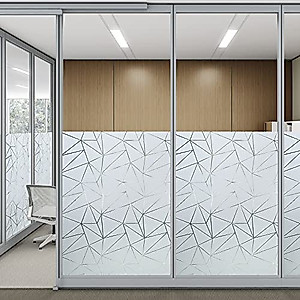 Viseeko Window Privacy Film Decorative Static Clings Sun UV Blocking Non-Adhesive Removable Glass Door Sticker for Home Office 11.8 x 78.7 inches Frosted Triangle