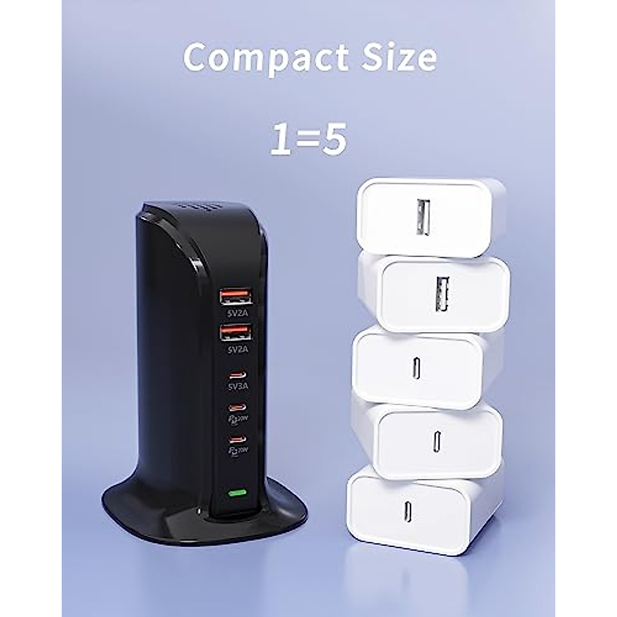 VPSUN USB C Charger Tower 55W, USB Charging Station 5 Port USB Block for iPhone 15/14/13/12, iPad, Samsung Galaxy, Google Pixel,HTC, and Multiple Devices 5V