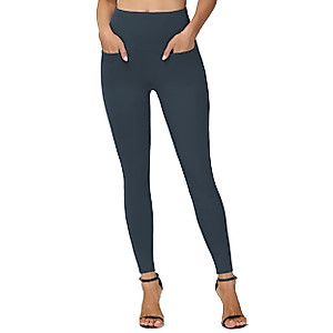 THE GYM PEOPLE Women's Casual Yoga Leggings High Waisted Tummy Control Workout Pants with 4 Pockets Charcoal Grey