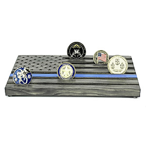 LOKI ENGRAVING Thin Blue Line Black American Flag Challenge Coin Display