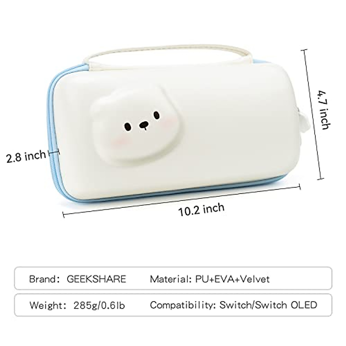 GeekShare Cute Carry Case Compatible with Nintendo Switch/Switch OLED - Portable Hardshell Slim Travel Carrying Case fit Switch Console & Game Accessories -- White Bear