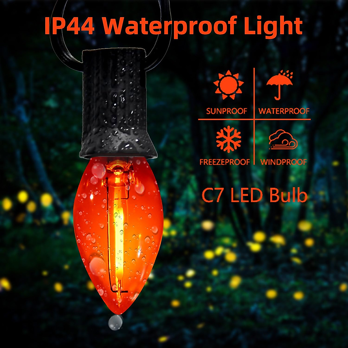 SOTOPOO Orange E12 LED Bulb, 25 Pack C7 Orange Light Bulbs, C7 LED Replacement Bulbs for Christmas Halloween Indoor Outdoor String Lights, C7/E12 Candelabra Bulb, 0.6Watt