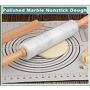 SIPARUI Marble Rolling Pin with Wooden Cradle Thick Handle Set for Baking,18.5 inch Premium Quality Polished Roller for Pizza Dough,Fondant,Pie Crust,Non-Stick Surface Easy to Clean(White)