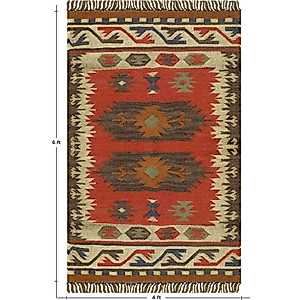 RamVicraft 6x9 Kilim Wool Jute Rug, Natural Handmade Area Rug for Bedroom, Living Room, Dining Room, Hallway, Office, Kitchen, Entryway Carpet for Decorative Use (D-1)