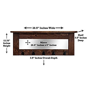 Oxford Farmhouse Wall Hook Coat Rack with Mirror & Shelf, Towel Hook, Purse Hook, Rustic Hook, Key Hooks - 20 Colors, Special Walnut